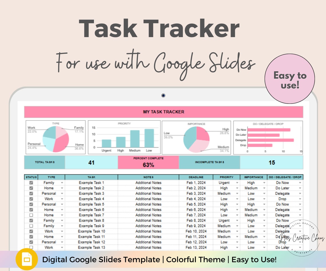 Task Tracker Google Sheets Spreadsheet, Task Planner, to Do List ...