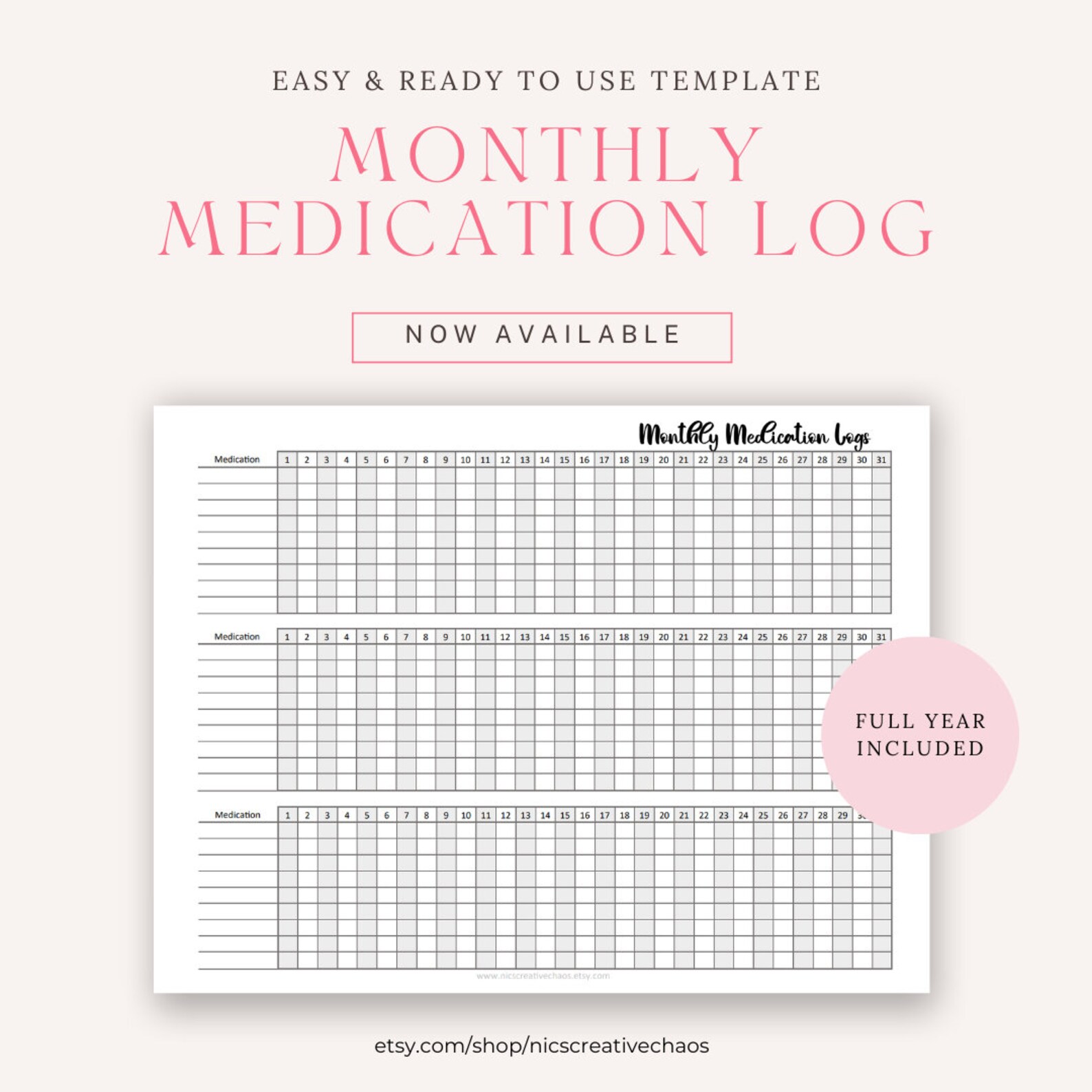 Monthly Medication Tracker Printable Checklist, Daily Medicine Checklist, Health & Wellness Self ...