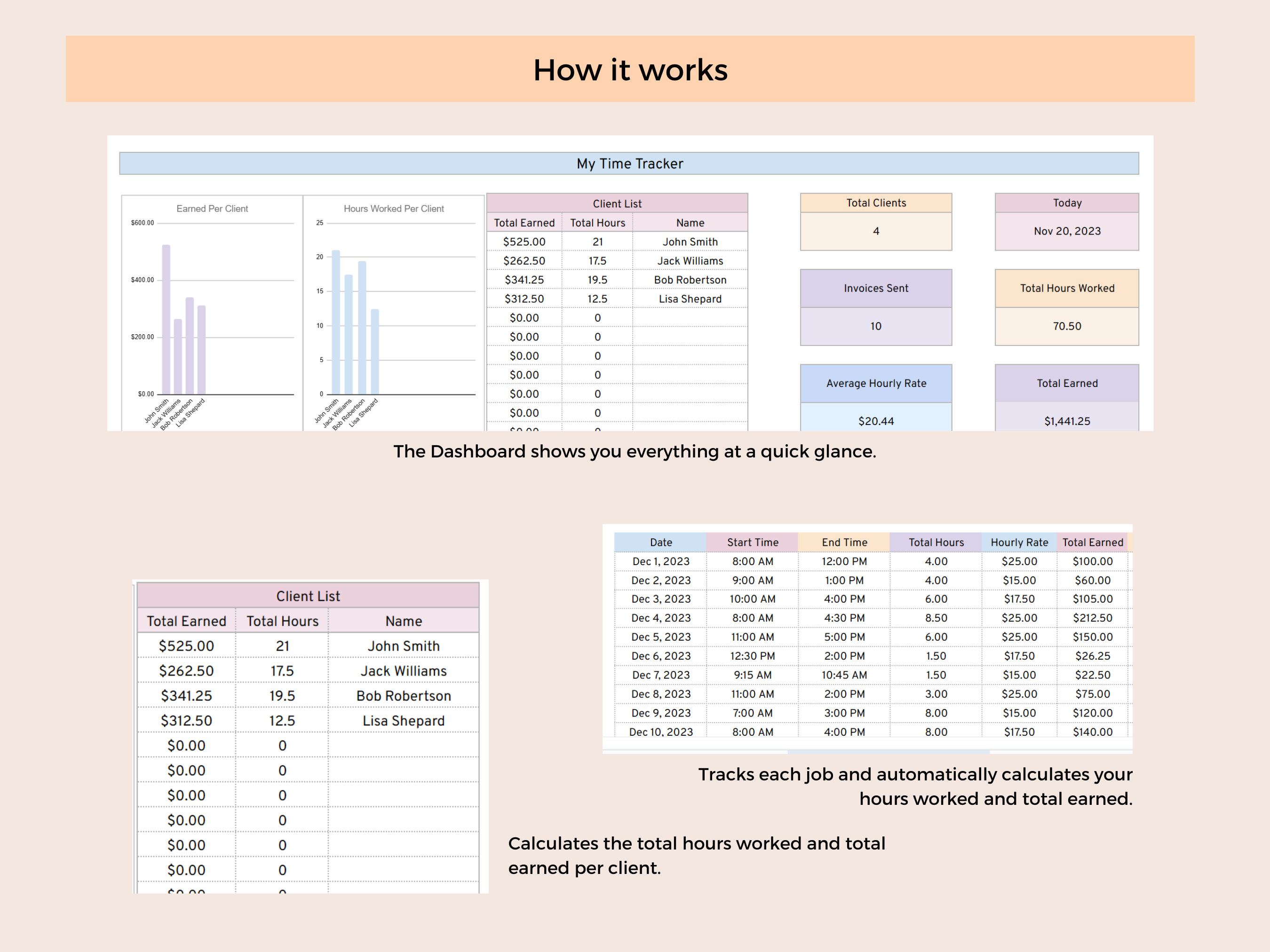 Time Tracker Spreadsheet, Excel & Google Sheets, Time Keeping Tracker ...