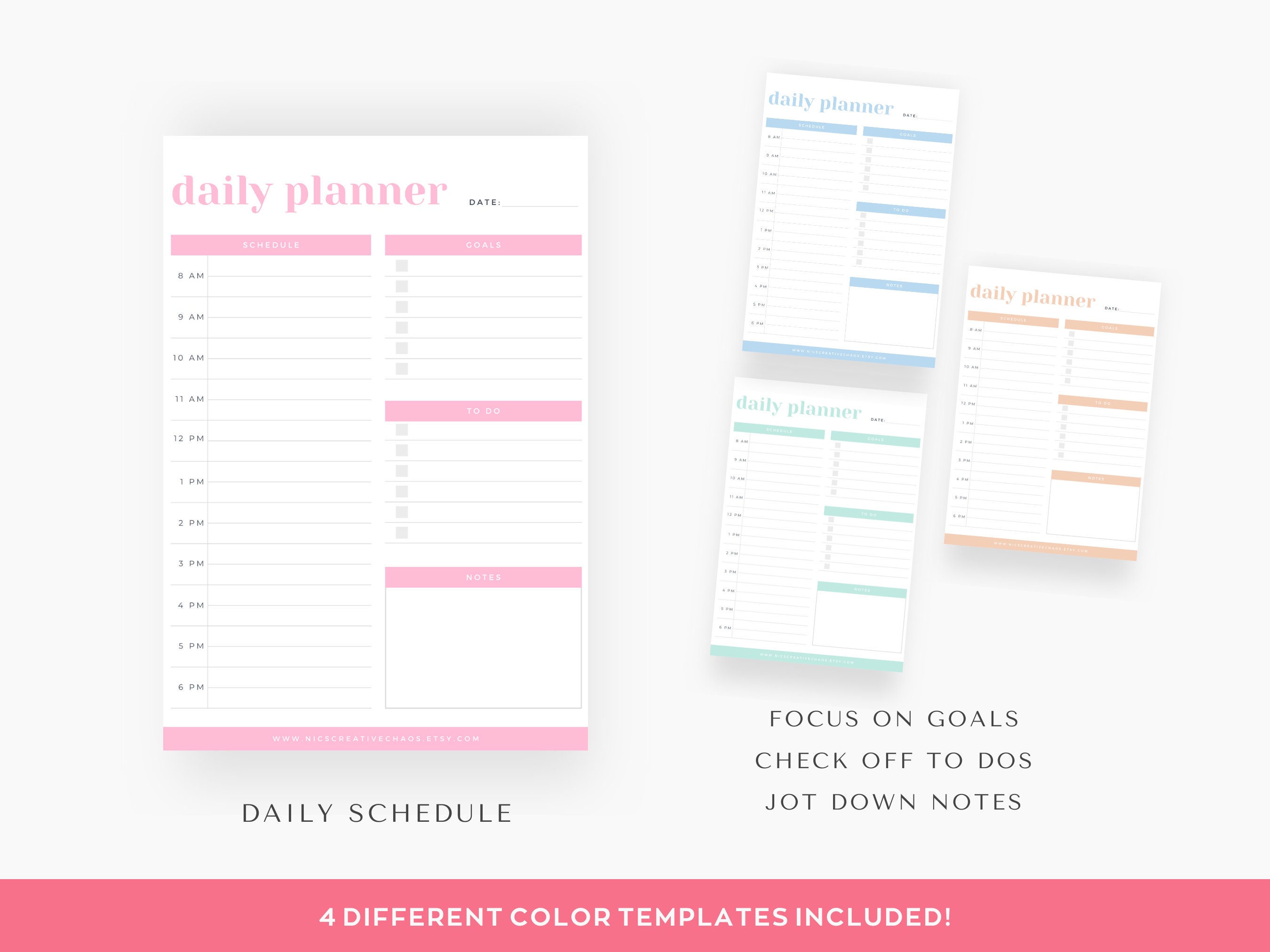 Daily Planner Printable Template | Goals, Daily to Do List, Notes | 4 ...