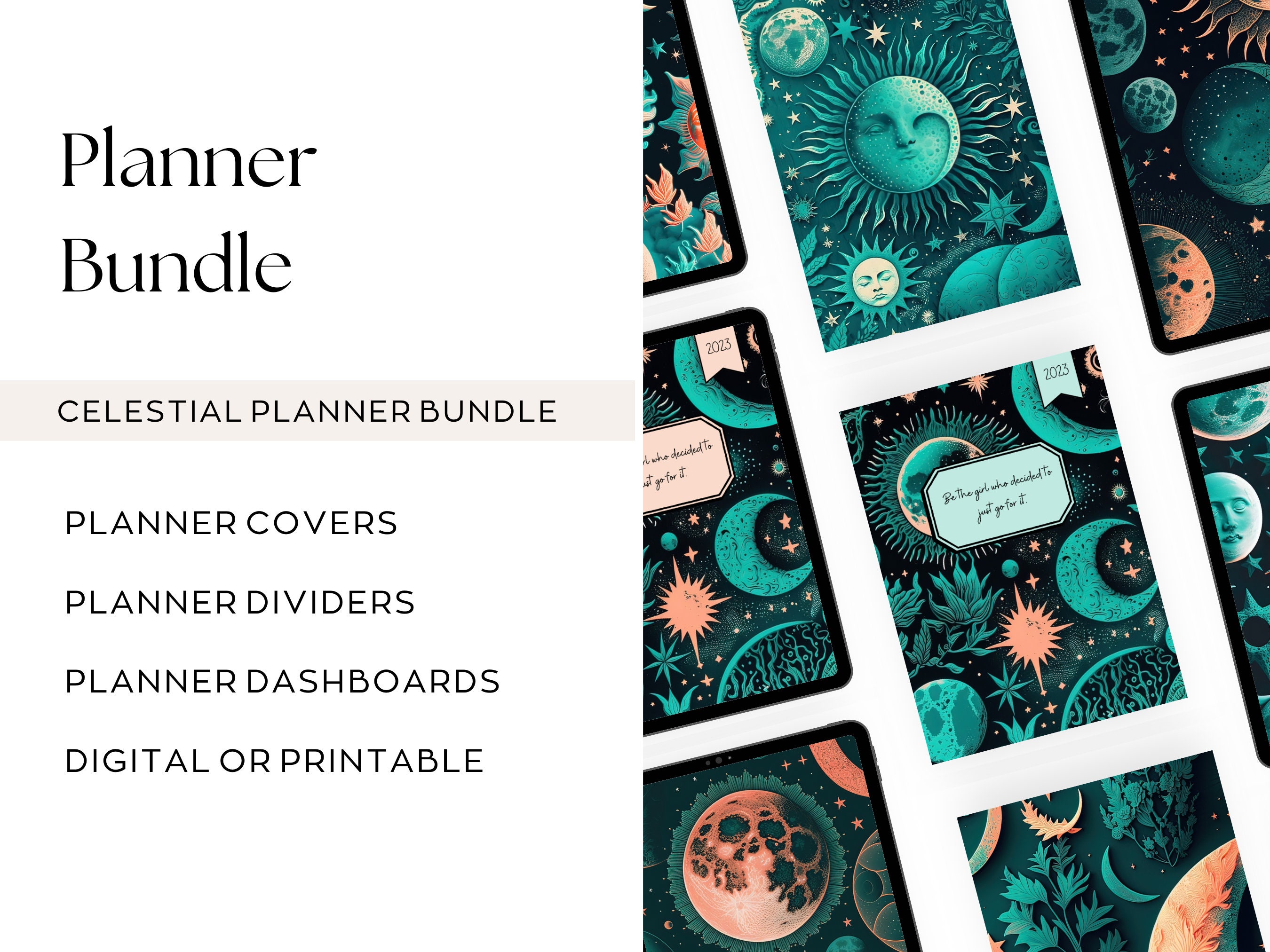 Printable Planner Covers & Dividers, Digital Planner Covers, Celestial ...