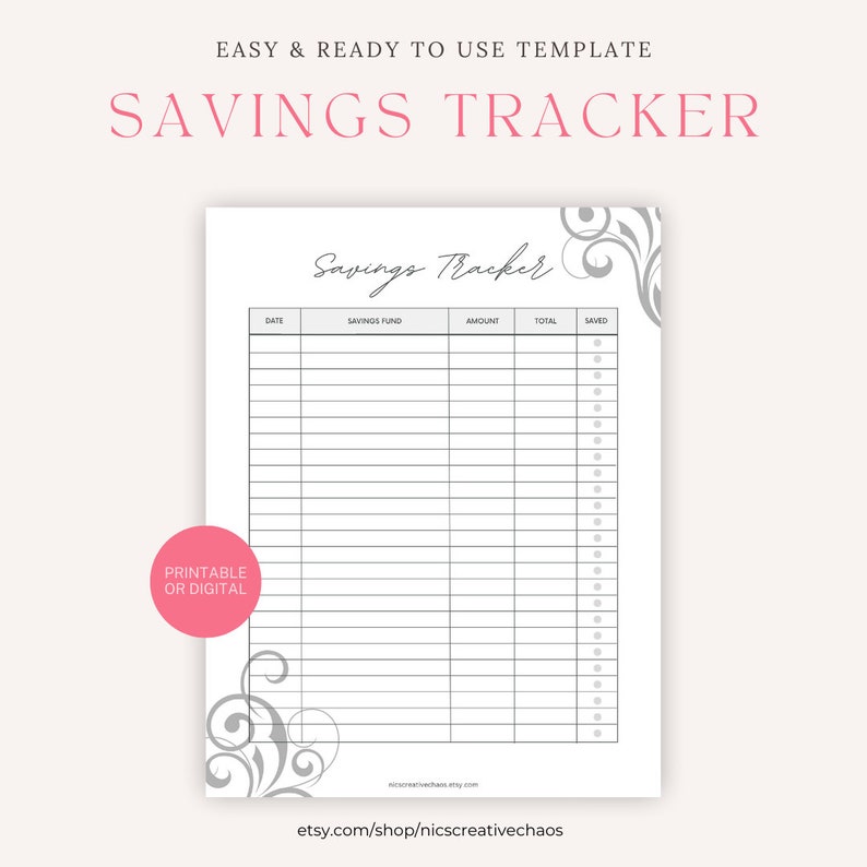 Savings Tracker Printable Template, Printable Budget Sheet, Savings ...