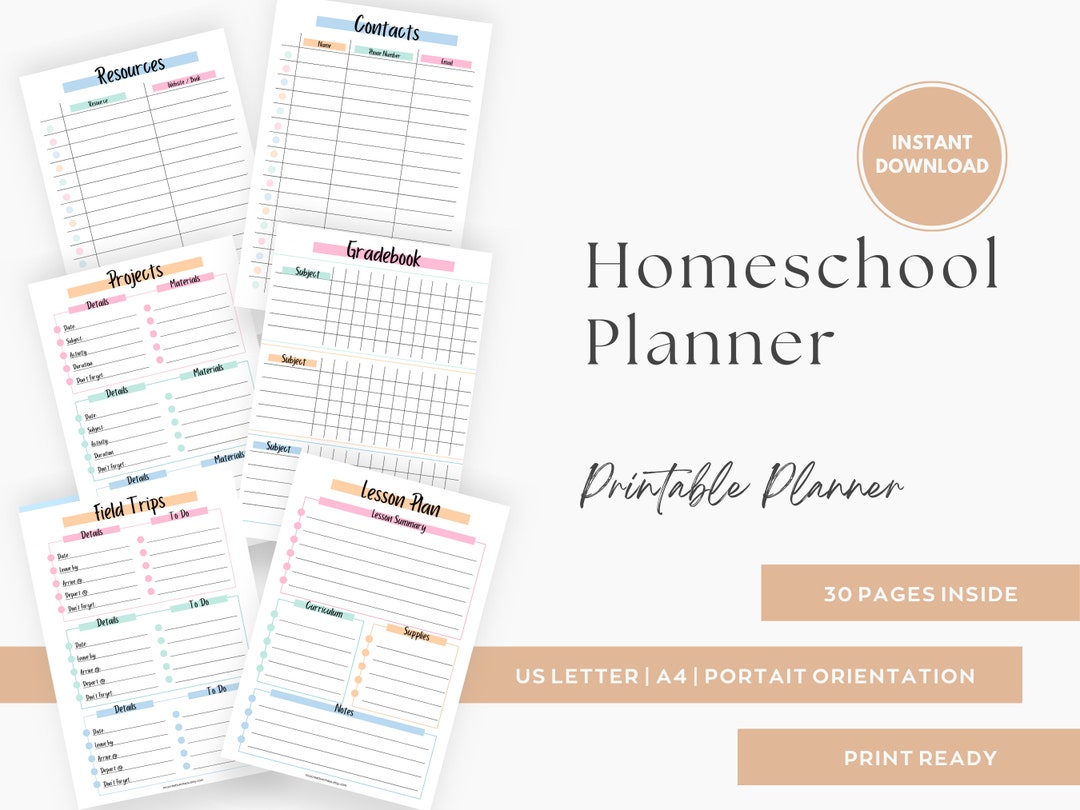 Printable Homeschool Planner Bundle, Teacher Planner Pages, Lesson ...