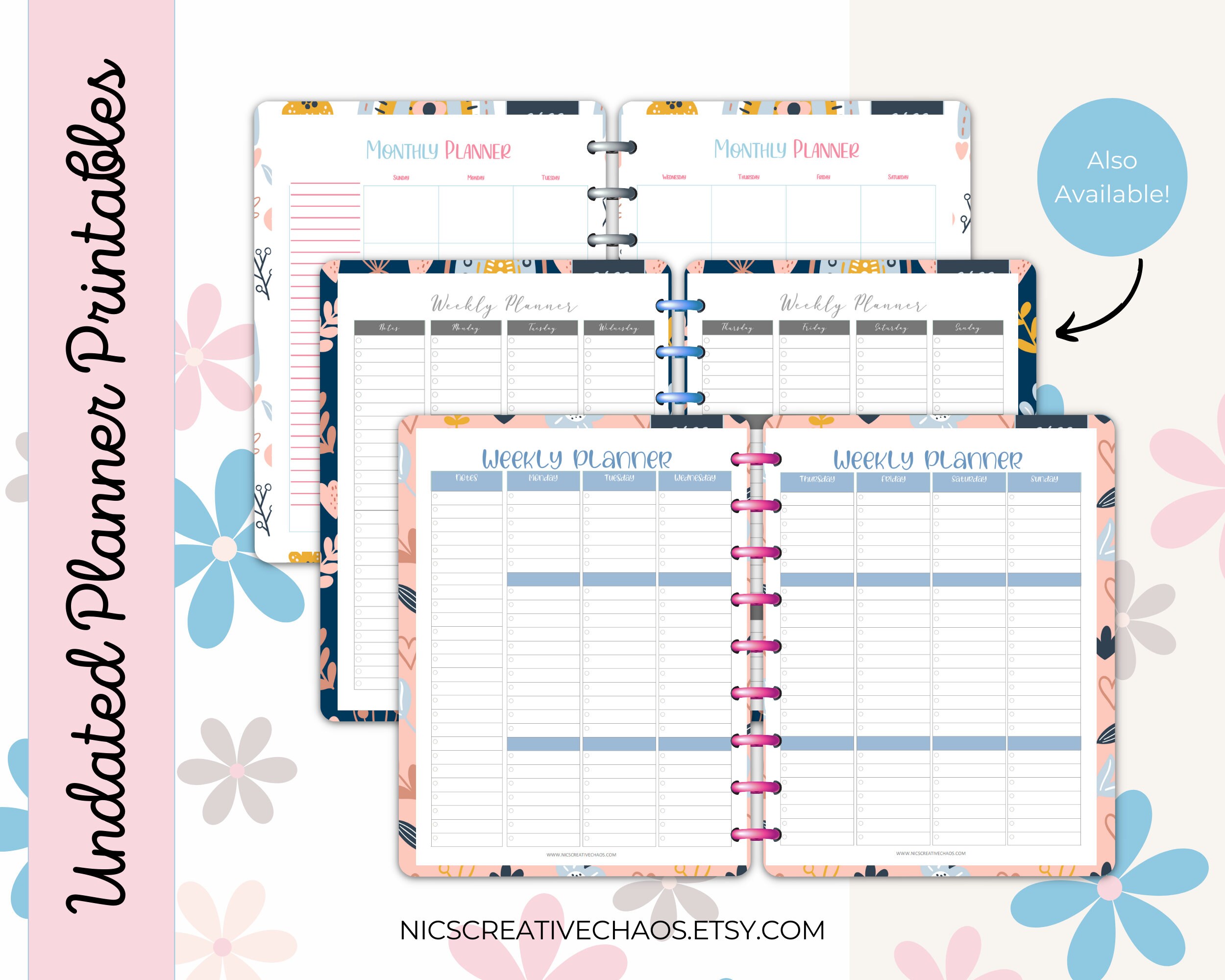 Undated Weekly Planner Printable, Vertical Checklist & Notes, Printable ...