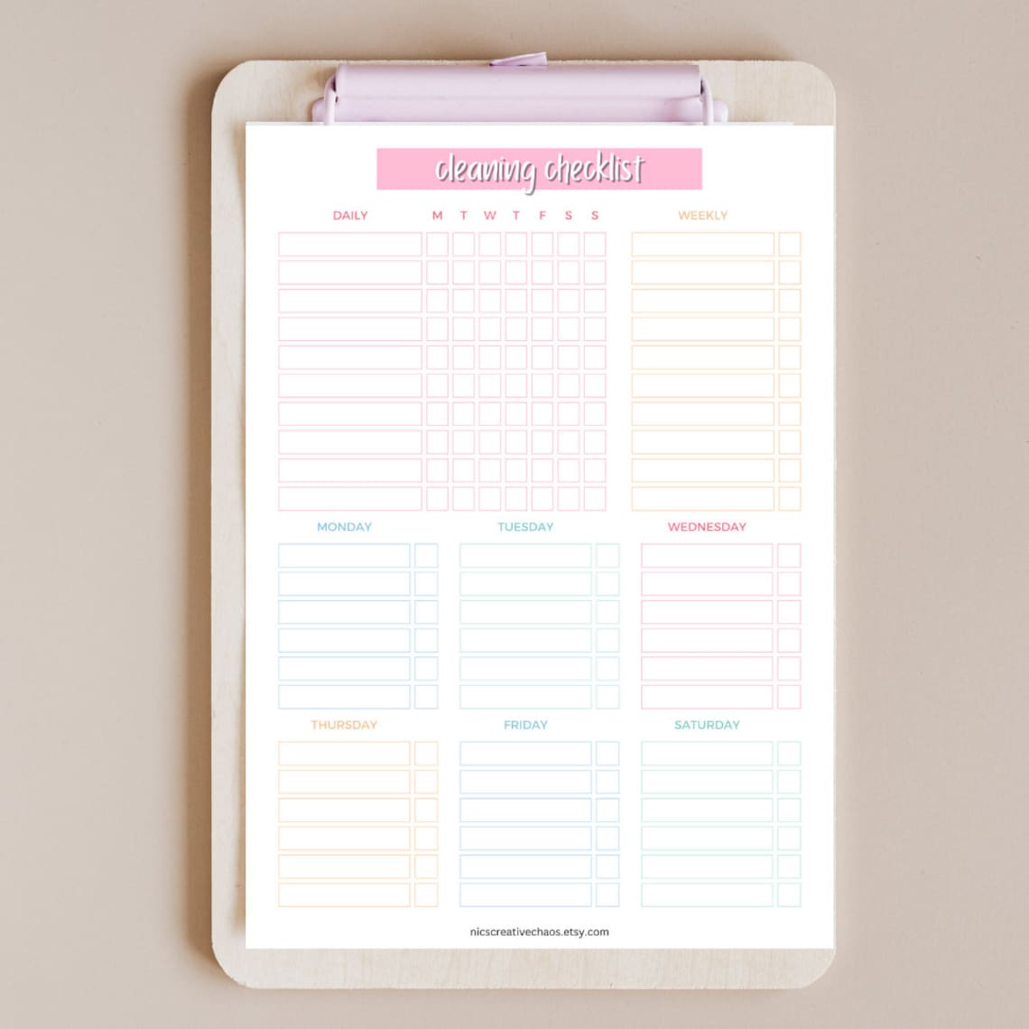 Printable Daily Cleaning Checklist Template, Blank Cleaning Checklist ...