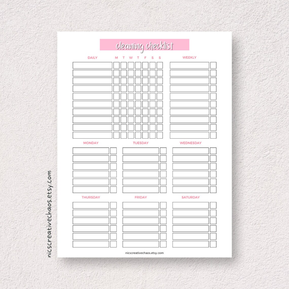 Printable Daily Cleaning Checklist Template, Blank Cleaning Checklist ...