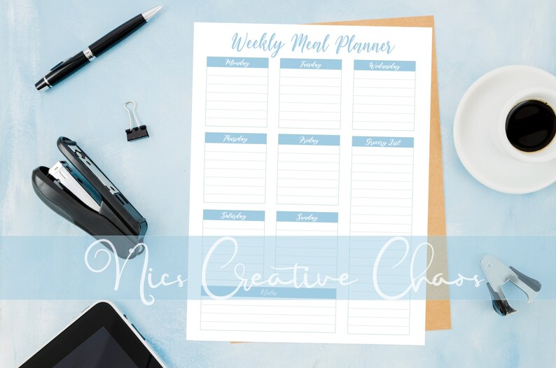 Weekly Meal Planner Printable Grocery List & Notes Blue - Etsy