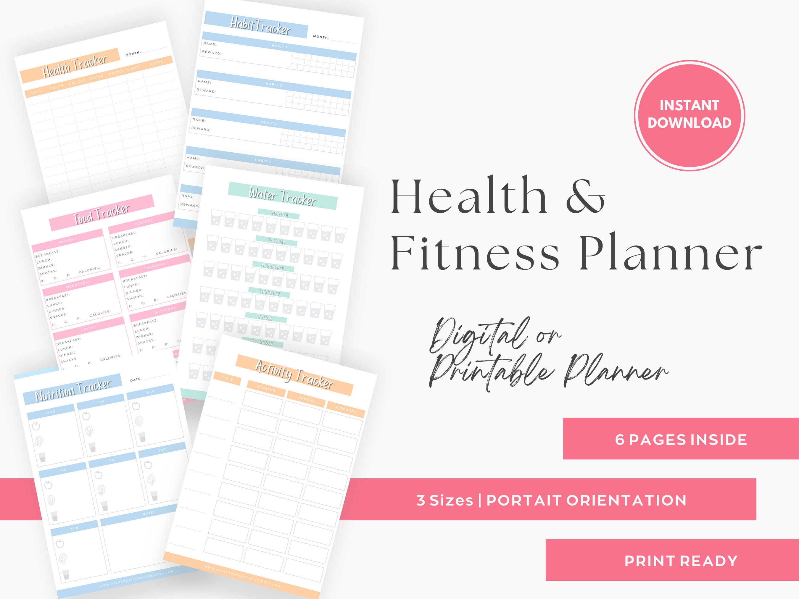 Health & Fitness Planner Printable Tracker Templates, Nutrition, Food ...
