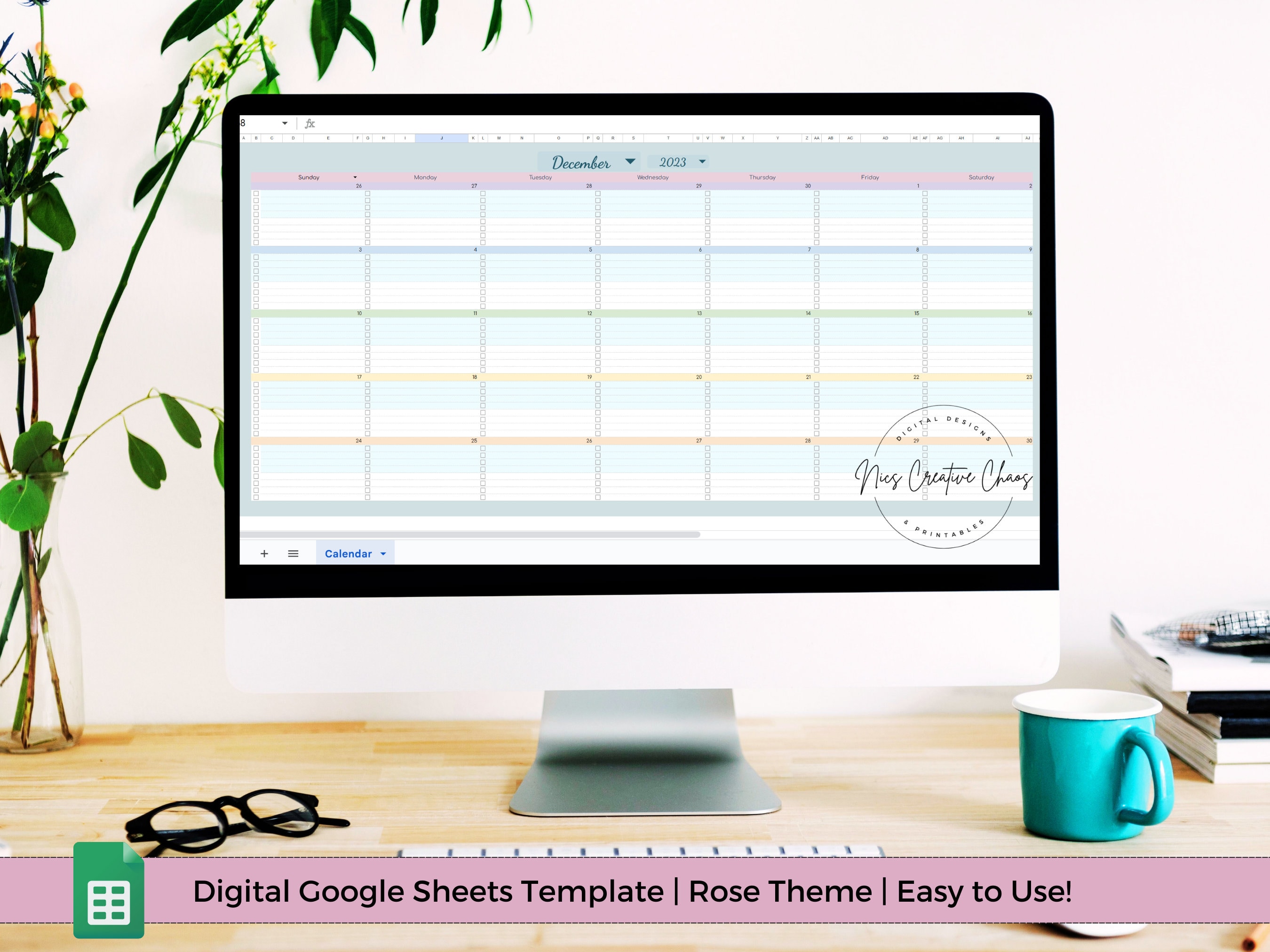 Google Sheets Planner & Calendar Spreadsheet Template, Digital Daily ...