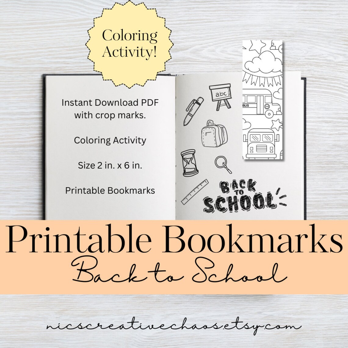 Printable Bookmarks Back to School Series Coloring Bookmarks, Black ...