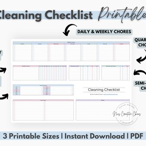 Cleaning Checklist Printable, Prefilled and Blank Weekly Cleaning Chart ...