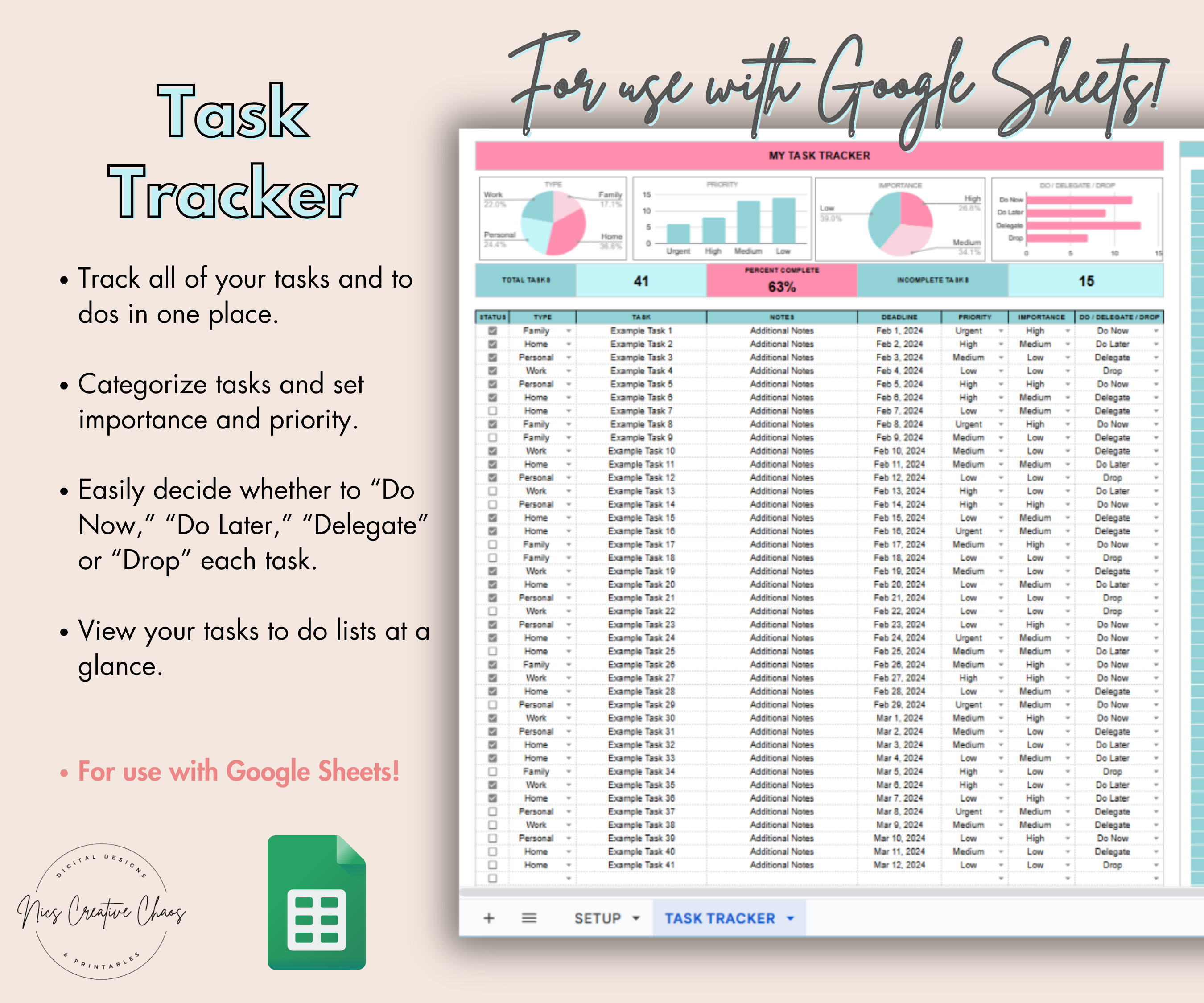 Task Tracker Google Sheets Spreadsheet, Task Planner, to Do List ...
