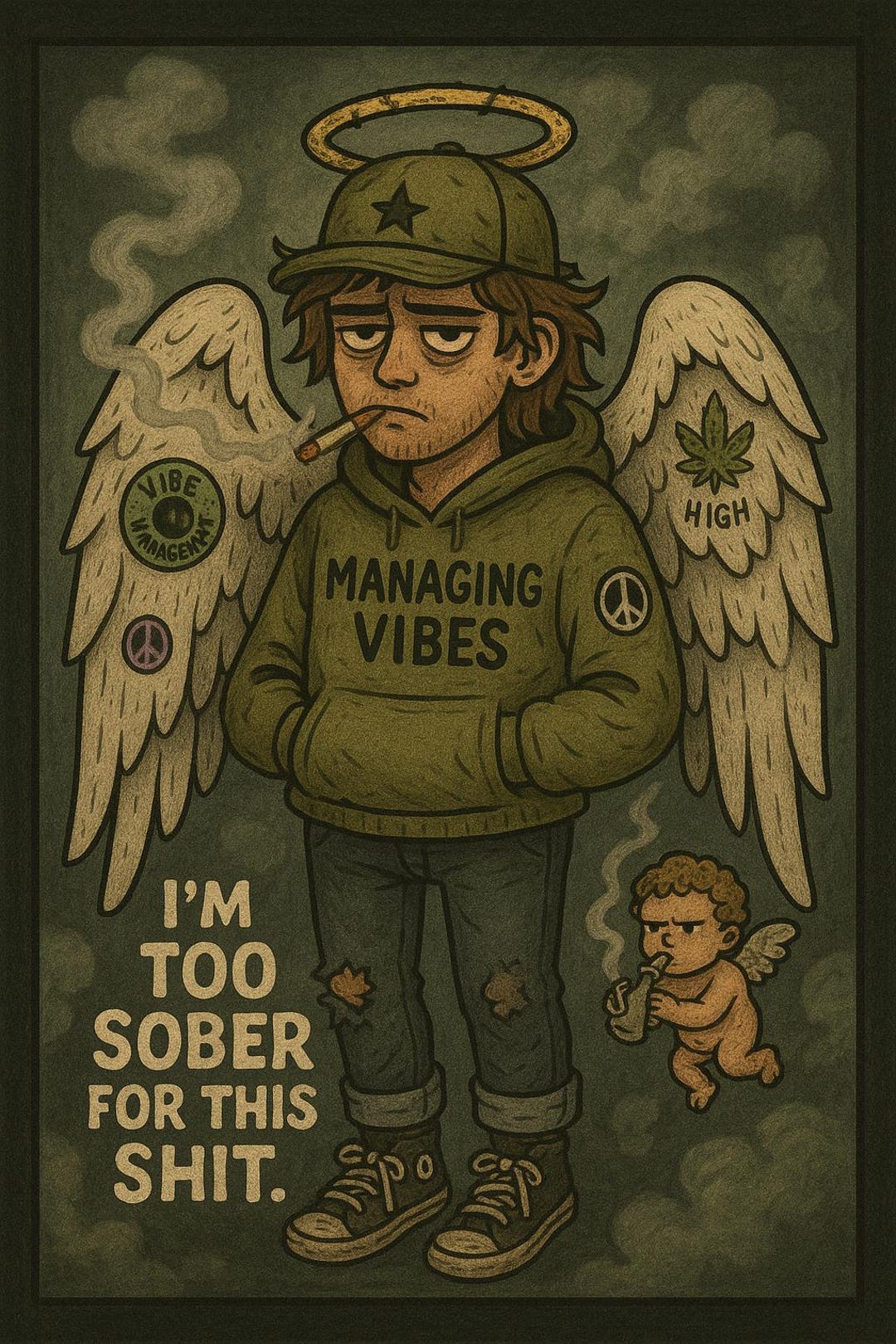 Burnout Angel PNG | Weed Smoker Exhausted Angel Art | High Vibes Funny ...