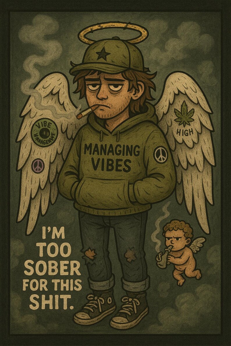 Burnout Angel PNG | Weed Smoker Exhausted Angel Art | High Vibes Funny ...