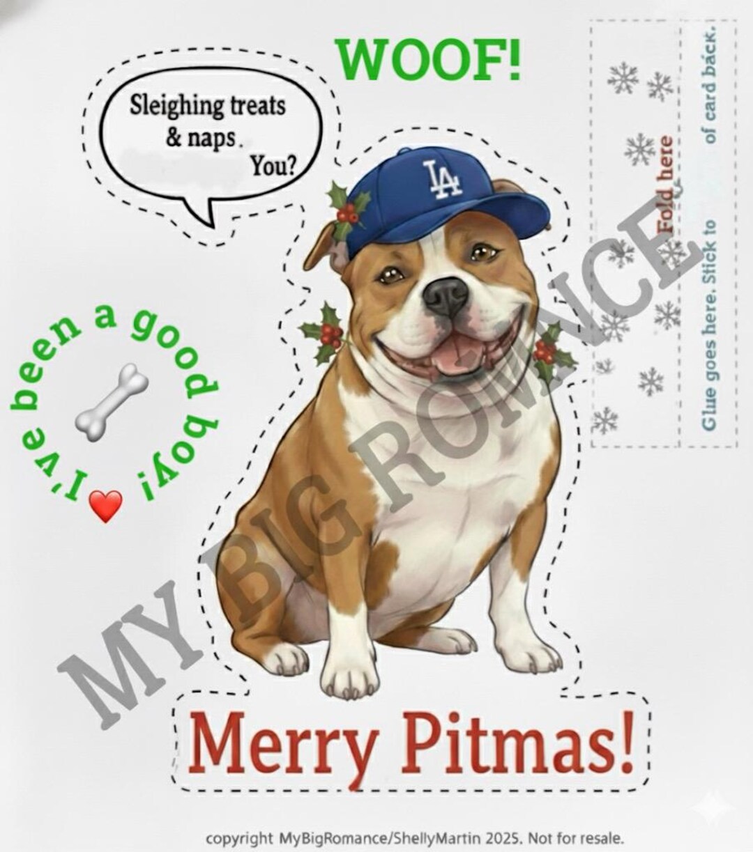 Merry Pitmas Pitbull Christmas Card • Printable Dog Cut-out Card • LA ...