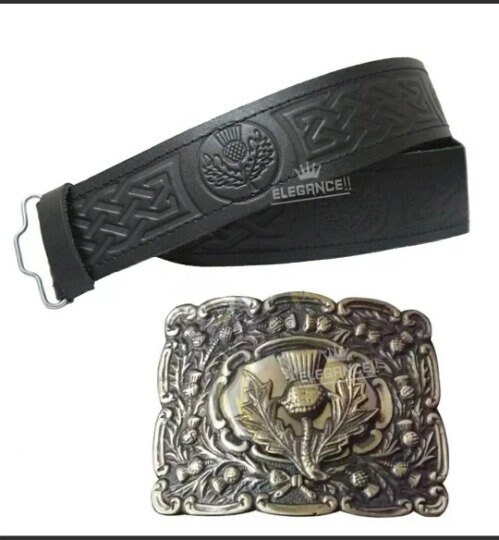 Scottish Highland Leather Black Kilt Belt Thistle Design - Etsy