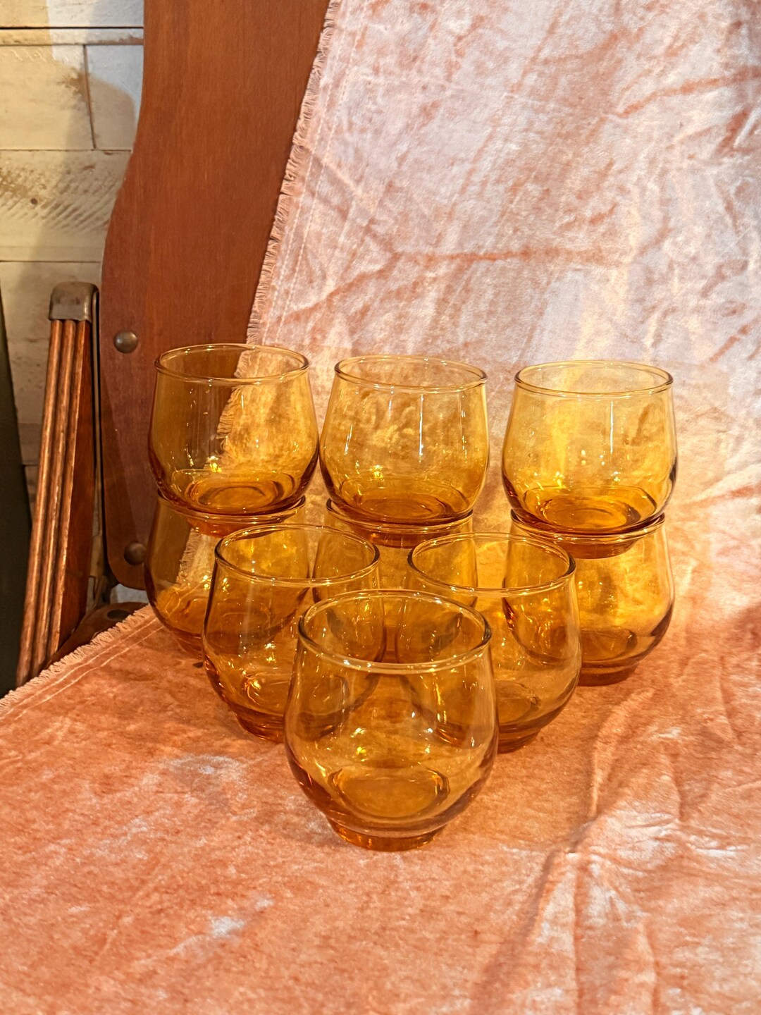 Vintage Short Amber Glass Lowball Style Glasses - Set of 9 - Etsy