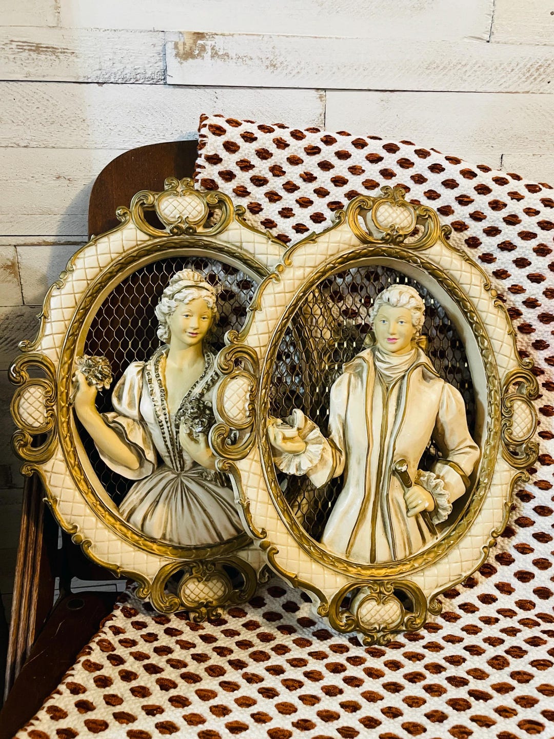 1950s Universal Statuary Victorian Marriage Proposal Wall Plaques - Set ...