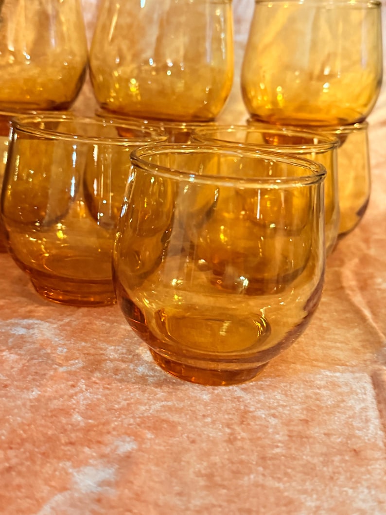 Vintage Short Amber Glass Lowball Style Glasses - Set of 9 - Etsy