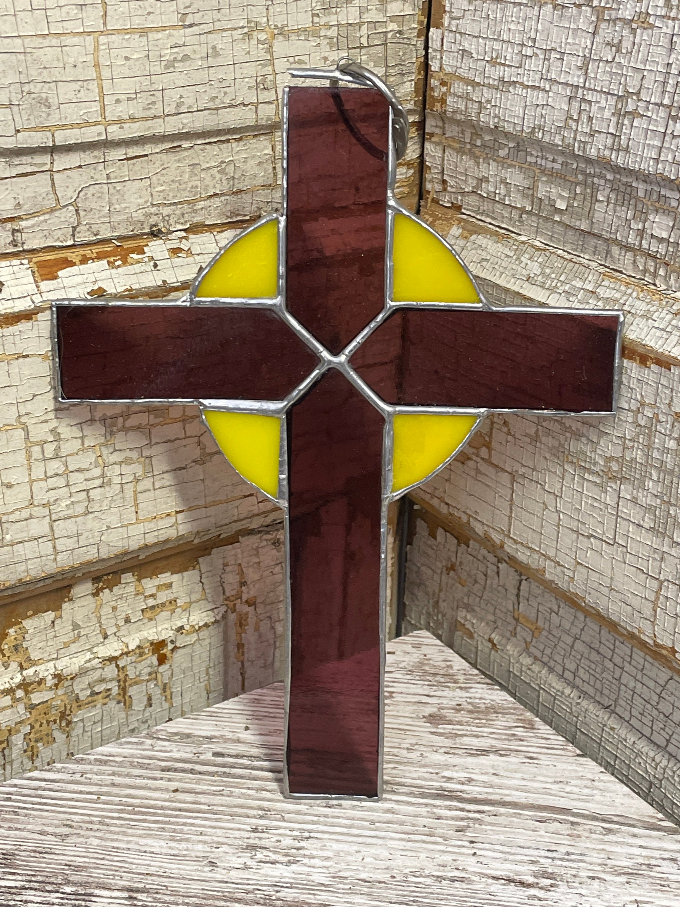 Stained Glass Cross Window Hanging Etsy