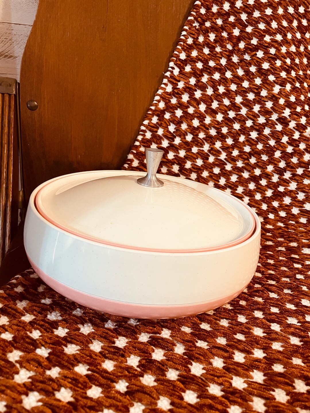 Vintage MCM Pink and White Vacron Bopp Decker Plastic Covered Bowl - Etsy
