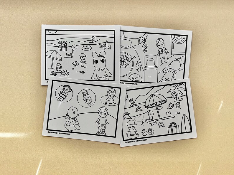 Baby Angel Coloring Pages — Cute Summer Beach Vacay Coloring Cards - Etsy