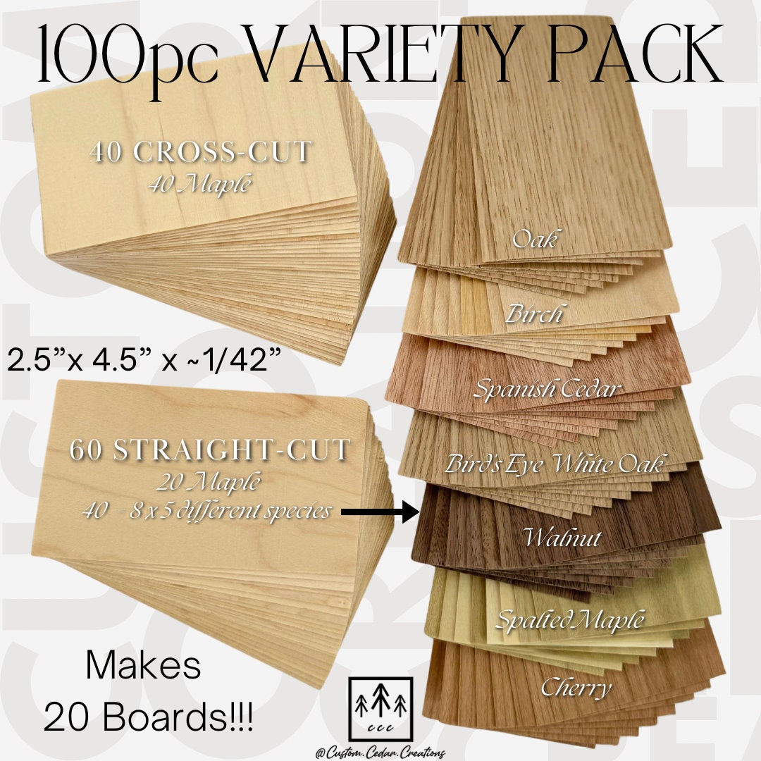 Fingerboard Wood Veneer 100pc | ~4.5” X ~2.5” | 60 Straight-cut + 40 ...