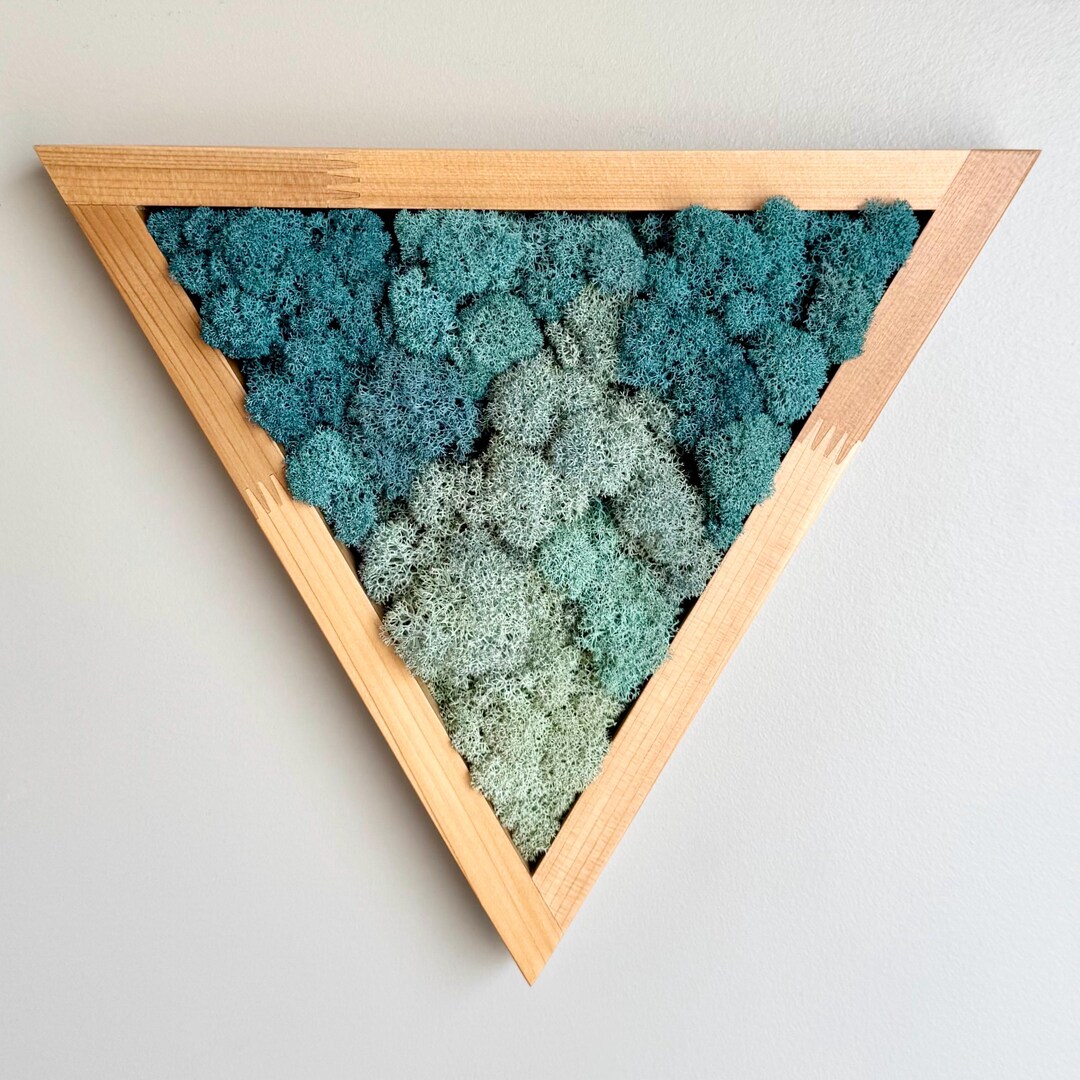 Geometric Moss Wall Art Cedar Frame | Green Blue Gradient Triangle ...