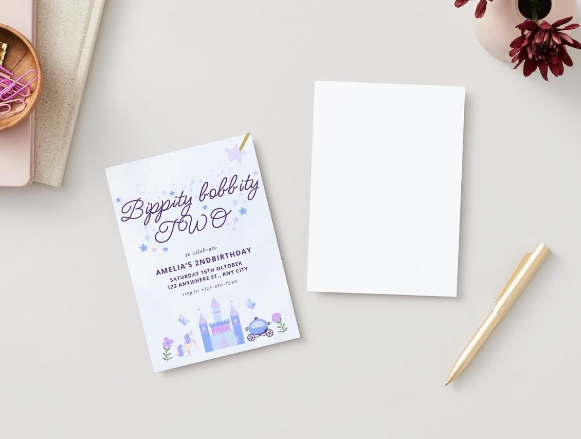 Bippity Boppity TWO, Second Year Old Birthday Party Invite - Etsy
