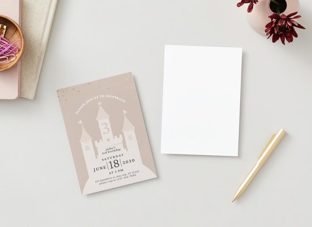 Editable Princess Party Invitation, Neutral Vibes and Color Scheme ...