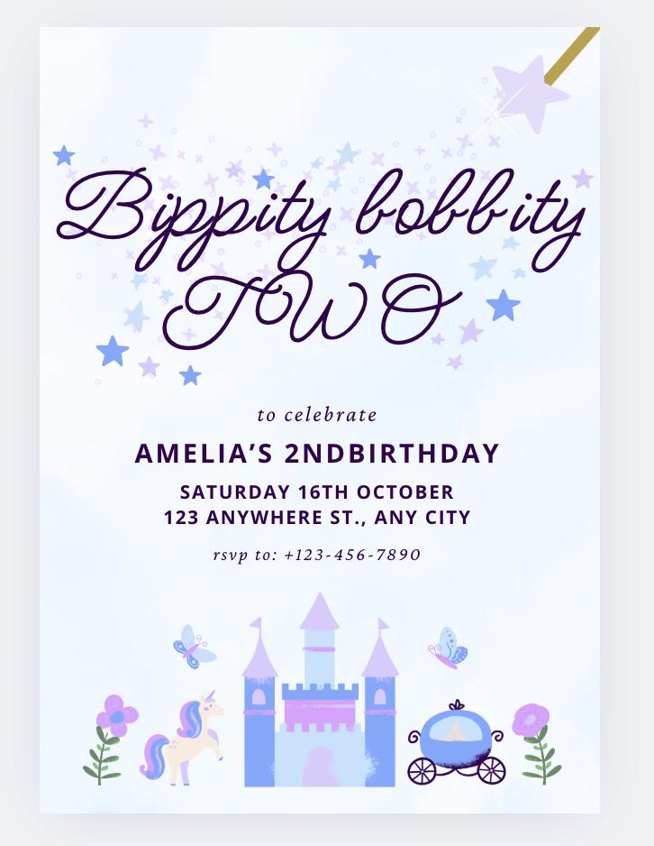 Bippity Boppity TWO, Second Year Old Birthday Party Invite - Etsy