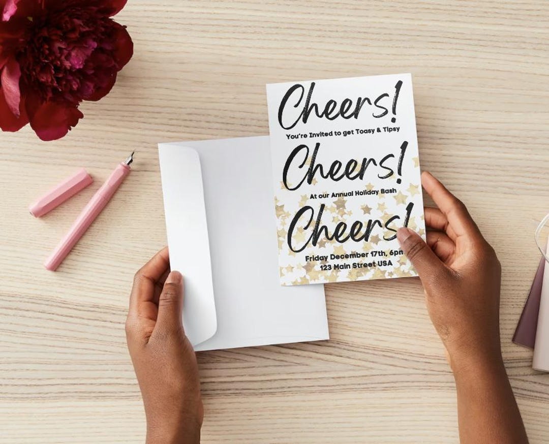 Cheers Holiday Party Invitation, Toasty and Tipsy, Editable Template ...
