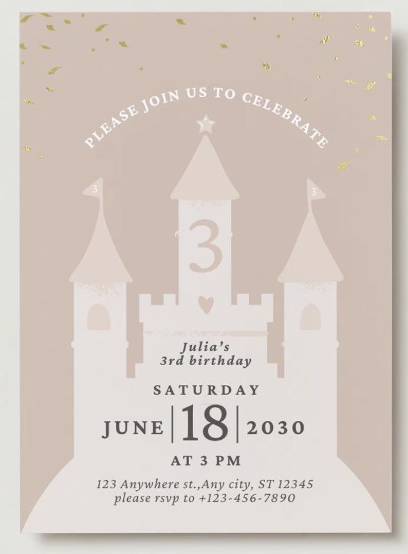 Editable Princess Party Invitation, Neutral Vibes and Color Scheme ...