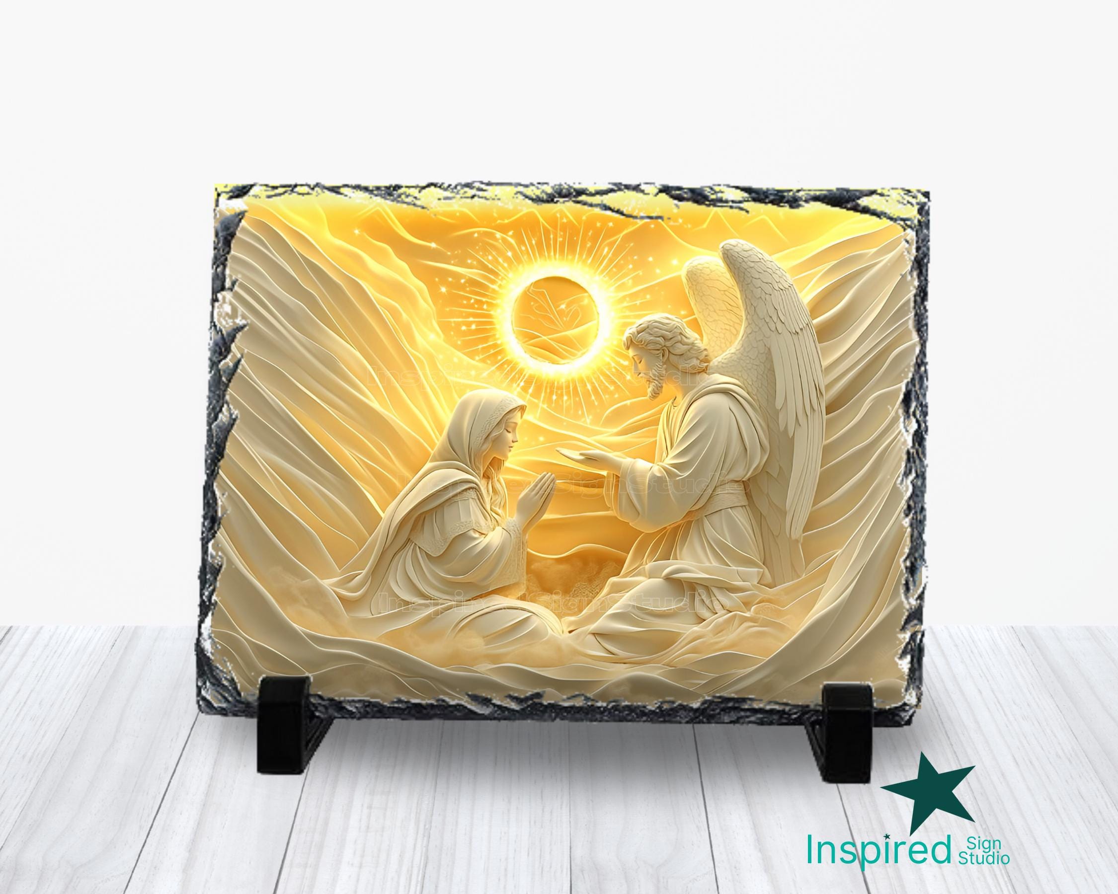 3D Mary With Angel Slate PNG: Annunciation, Immaculate Conception Scene ...