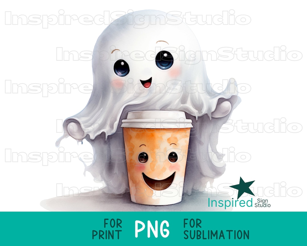 Ghost With Coffee PNG, Halloween Sublimation Design, Cute Ghost PNG ...