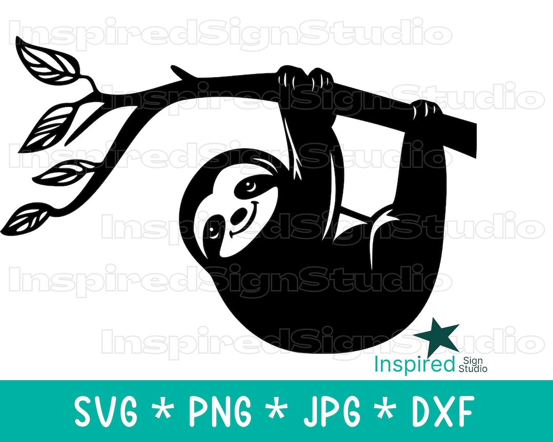 Sloth SVG, PNG, Cute Sloth Hanging From Tree, Vector Cut File for ...