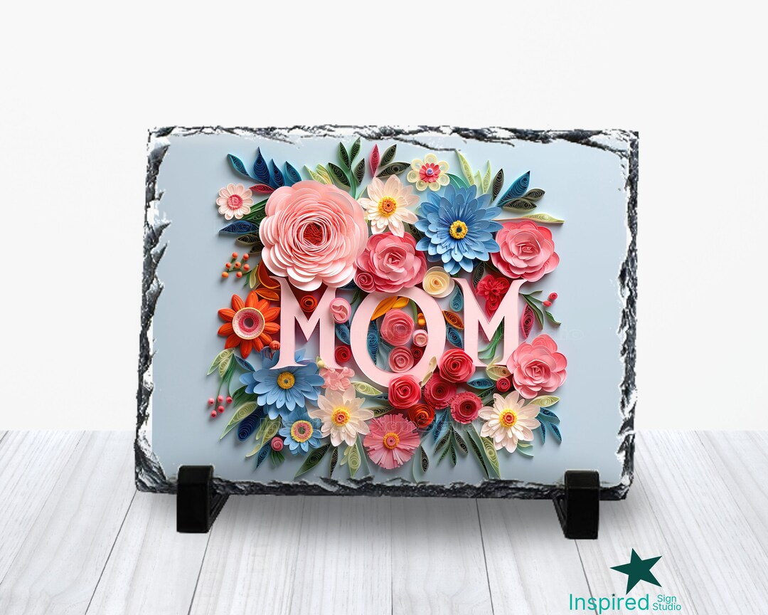 3D Mom Slate Design With Flowers PNG, Mothers Day Sublimation Digital ...