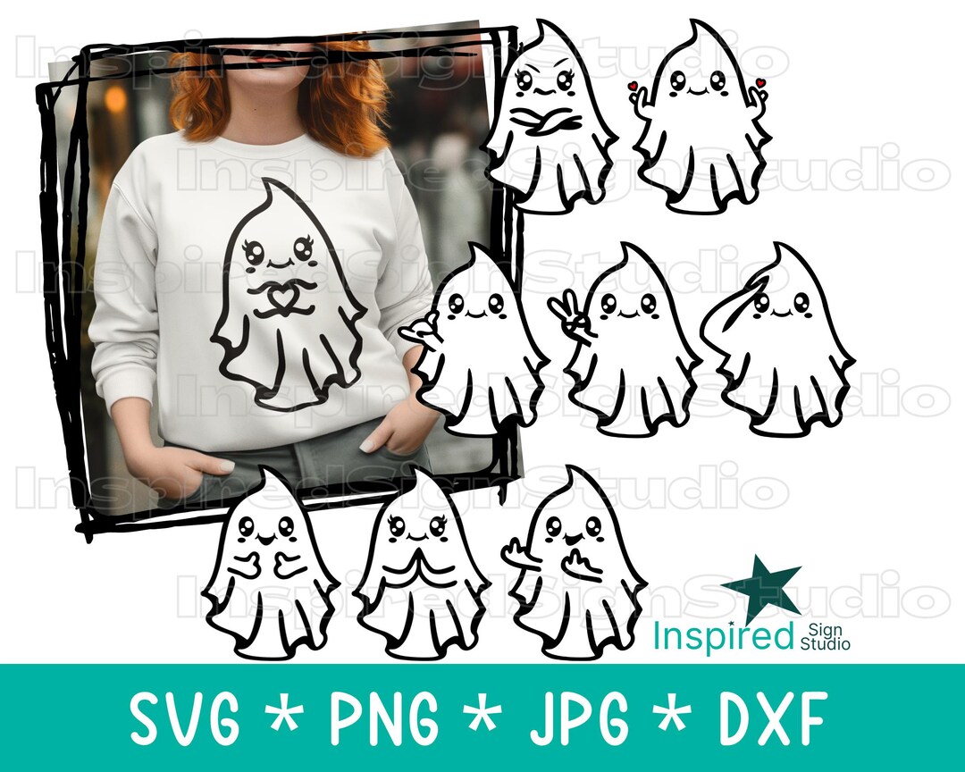 Little Ghost Hand Gestures SVG Bundle, Halloween Cut File, Cute Ghost ...
