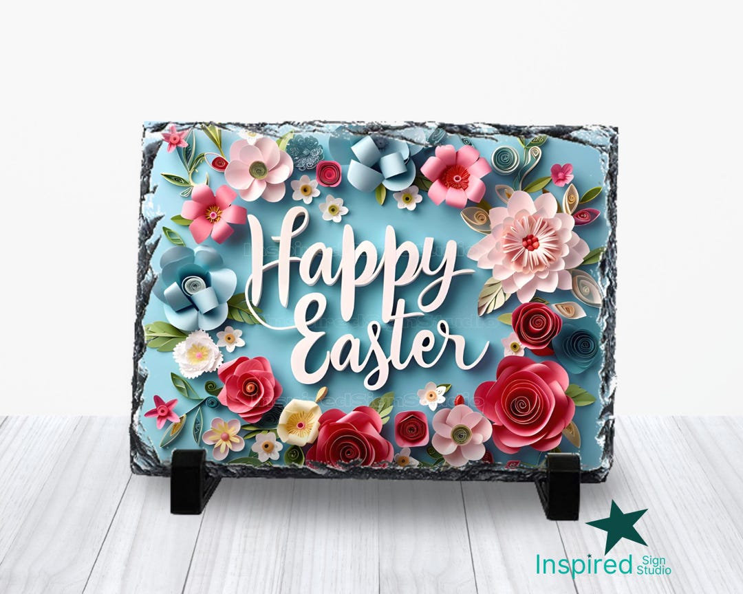 3D Happy Easter Slate PNG, Floral Sublimation Design, Flowers Lilies ...
