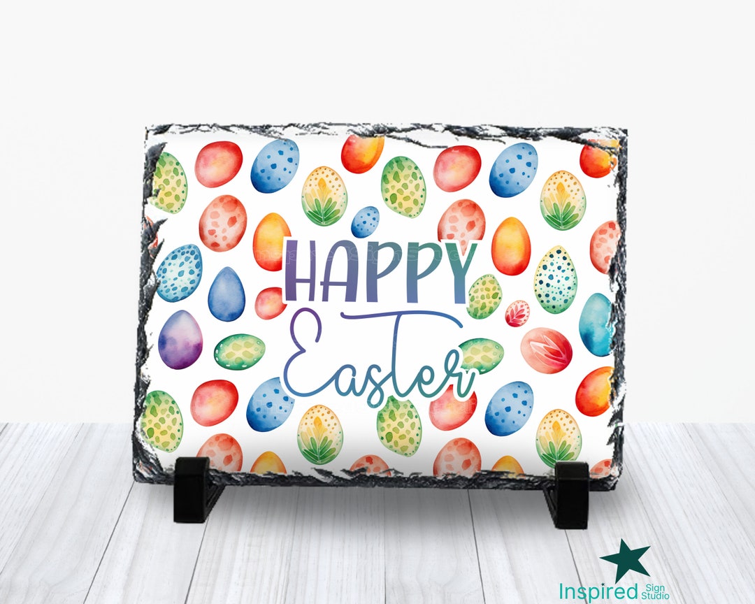 Happy Easter Sublimation Design for Slates, Watercolor Easter Eggs PNG ...