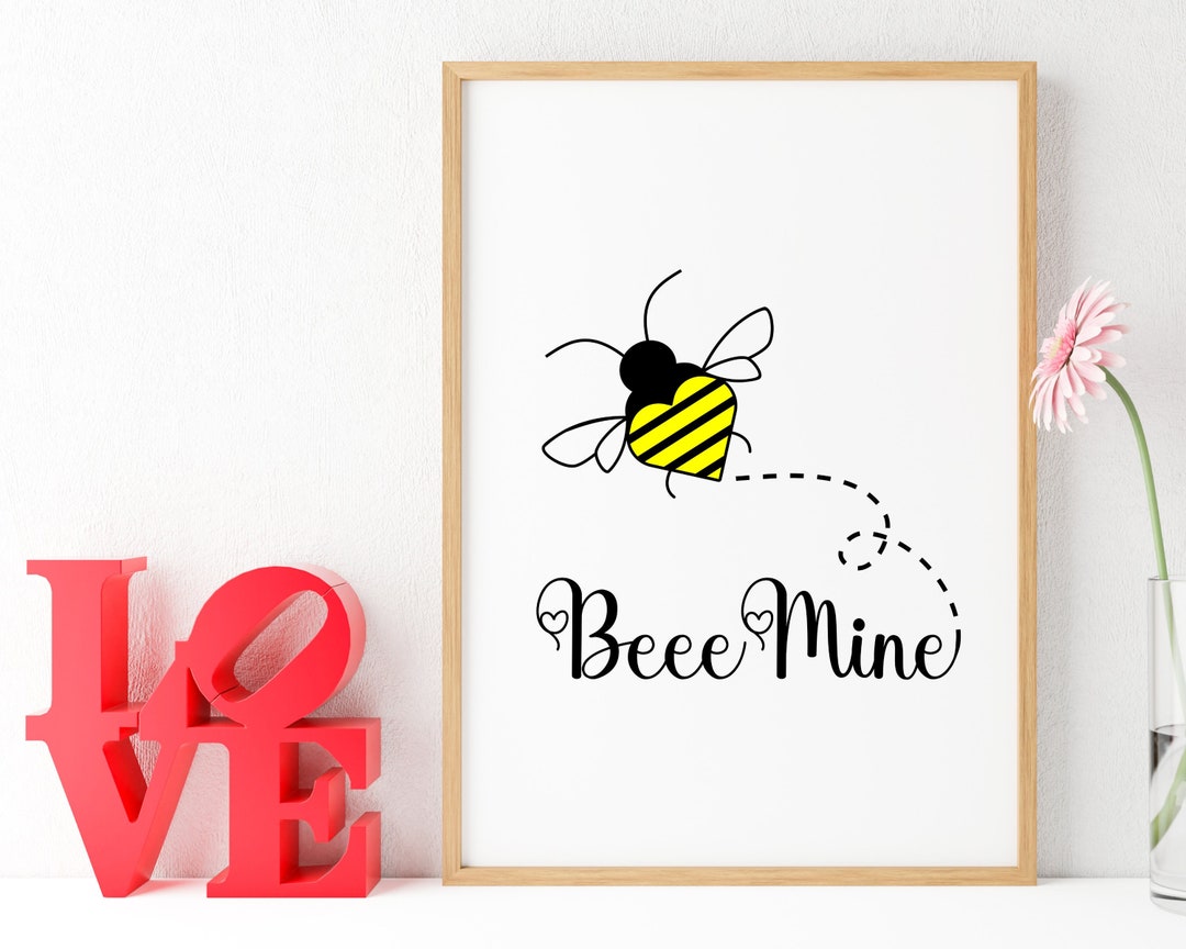 Beee Mine Bee Heart PRINTABLE Sign for Mantel, Valentines Day Wall ...
