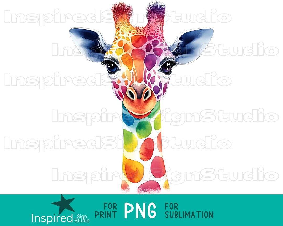 Rainbow Giraffe PNG, Watercolor Giraffe Sublimation Design, Animal Clip ...