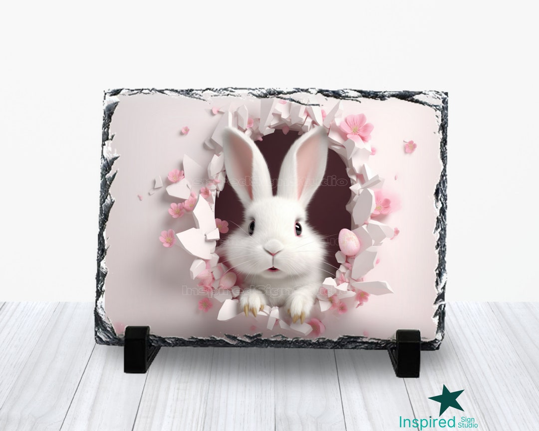 3D Easter Bunny Slate PNG, Breakthrough Sublimation Design, Rabbit Hole ...