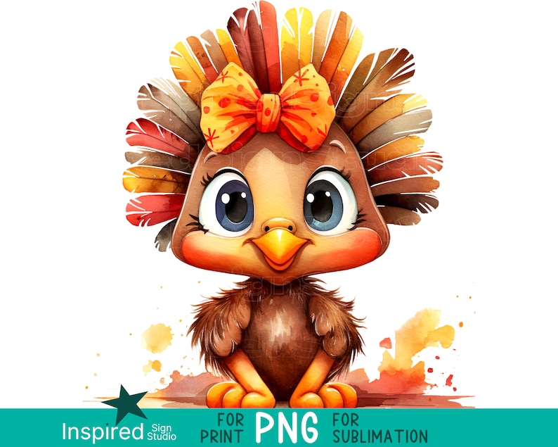 Watercolor Turkey PNG Clipart, Thanksgiving Sublimation Design (digital ...