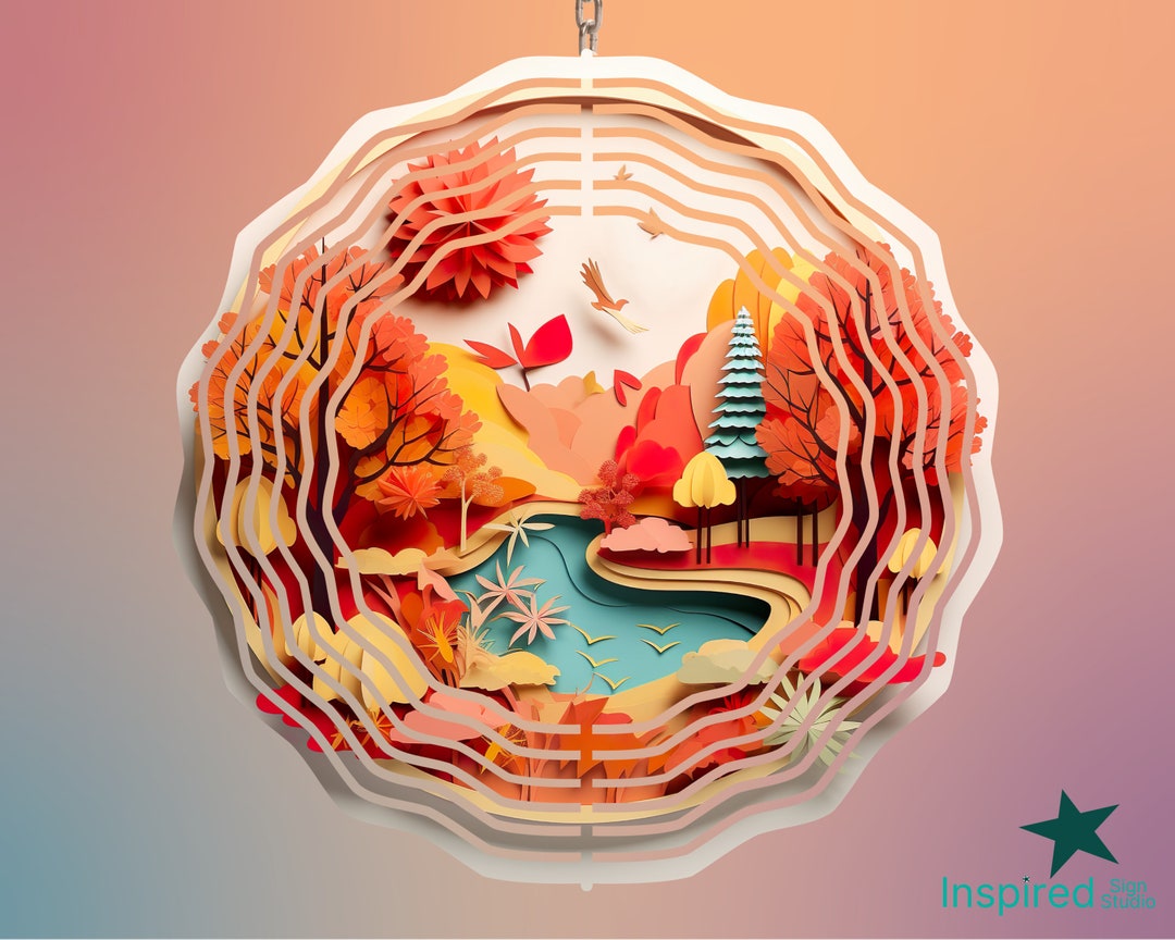 3D Autumn Wind Spinner PNG, 3D Fall Scene, Papercut Art, Sublimation ...