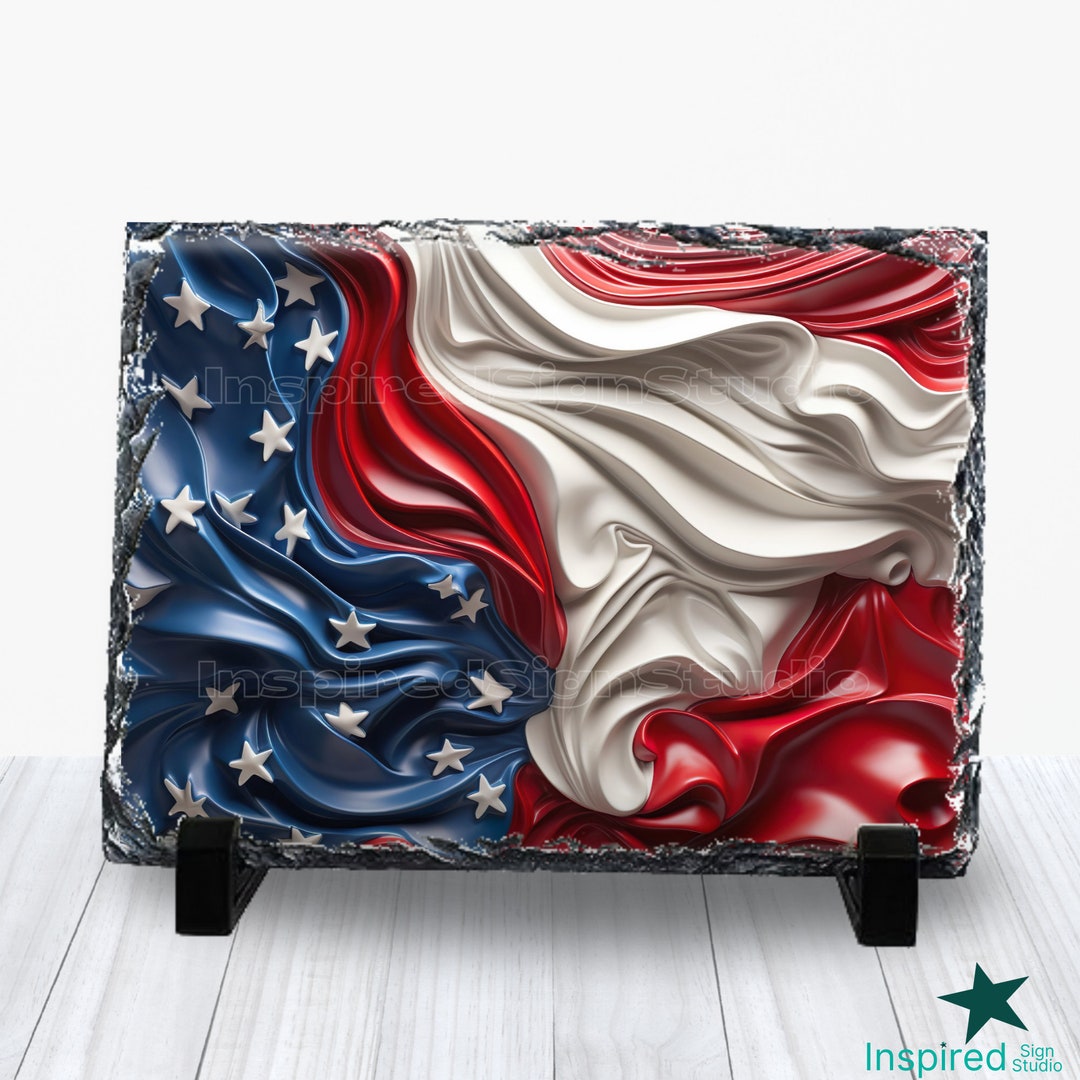 3D American Flag Sublimation Design for Slates, Rectangle PNG Template ...