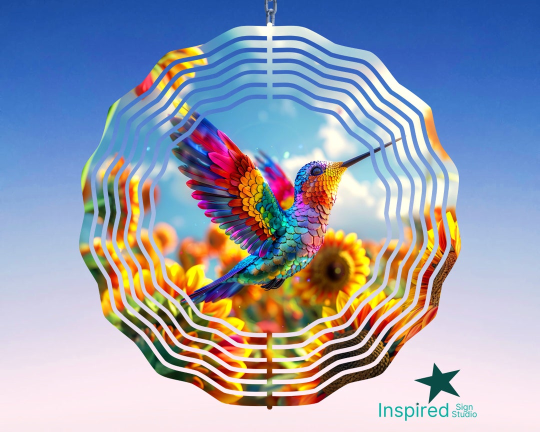 3D Hummingbird Wind Spinner PNG, Rainbow Hummingbird With Sunflowers ...