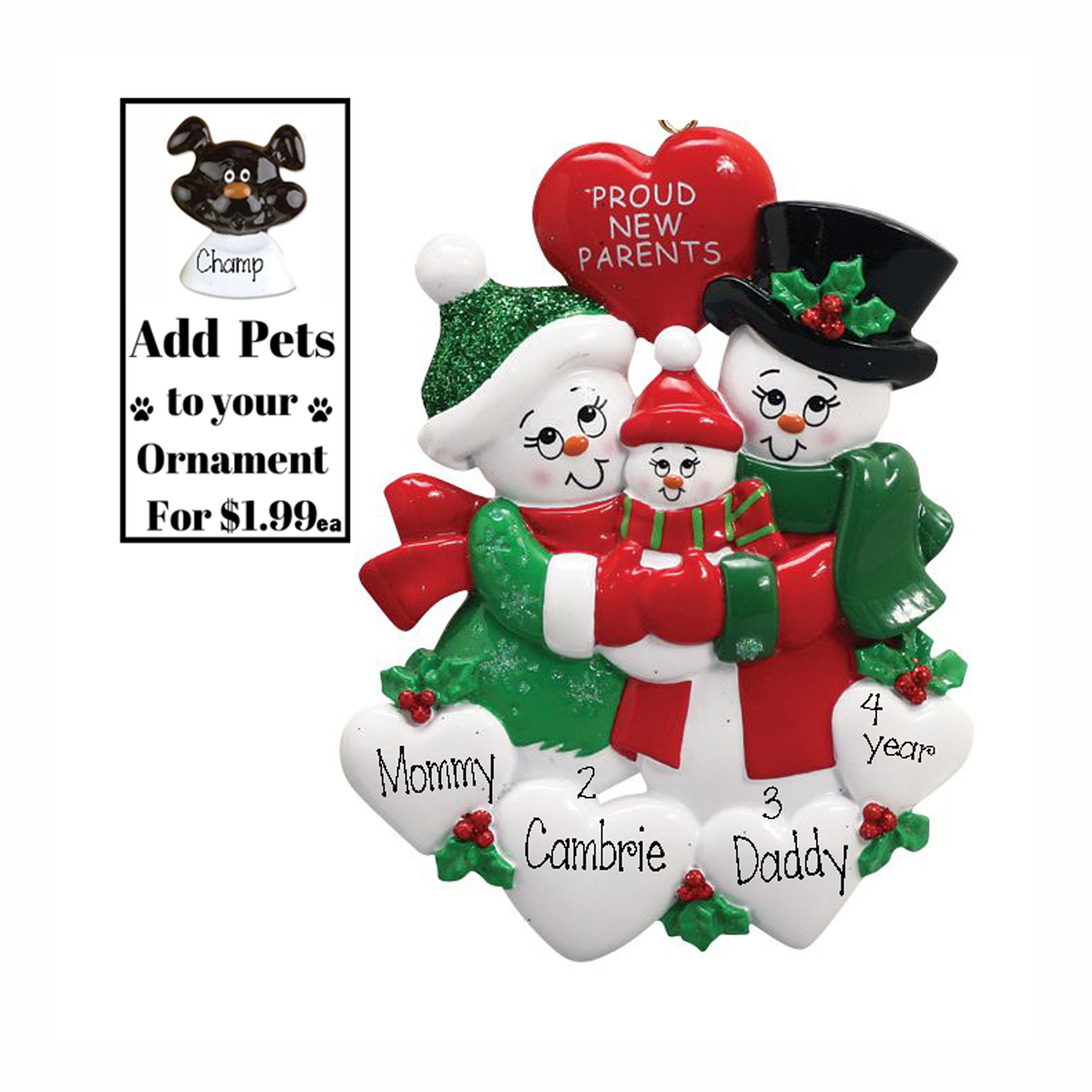 Personalized Family of 3 Ornamentproud New Parentschristmas - Etsy