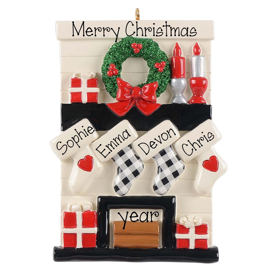 Personalized Family of 4 Mantle Ornament~4 Stockings on Mantle ...