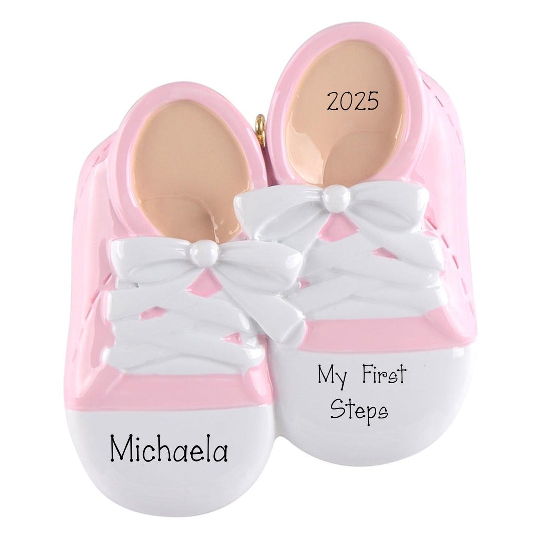 Personalized Pink Baby Shoes Christmas Ornament ~ Baby's 1st Steps ...